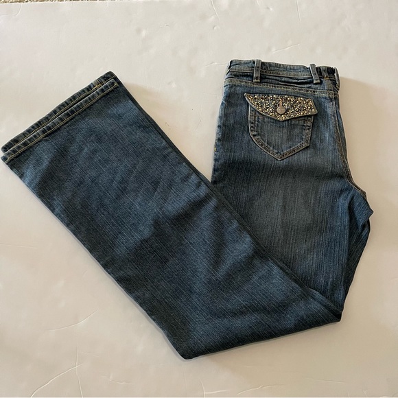 Cache | Jeans | Cache Straight Leg Medium Wash Rhinestone Embellished ...